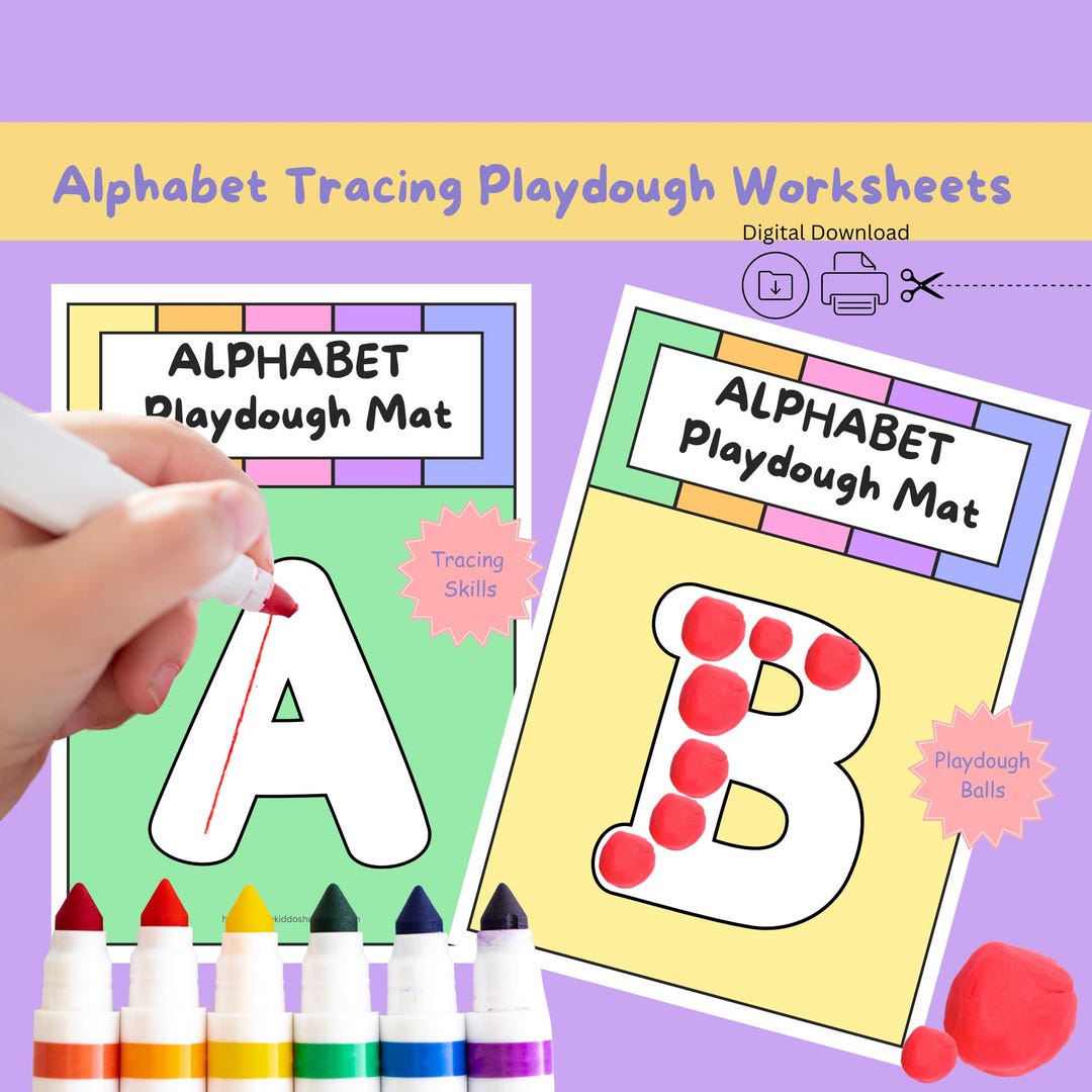 Colorful Play-dough Mat Set, Tracing ABC, Learn Pre-writing Skills ...