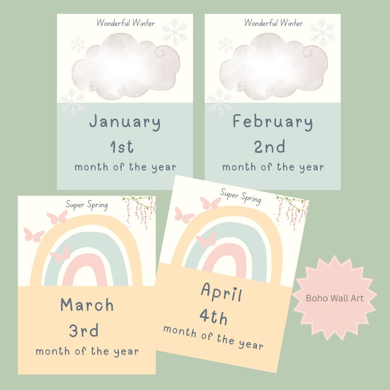 Boho Classroom Decor – Months of the Year & Seasons Printables (digital ...