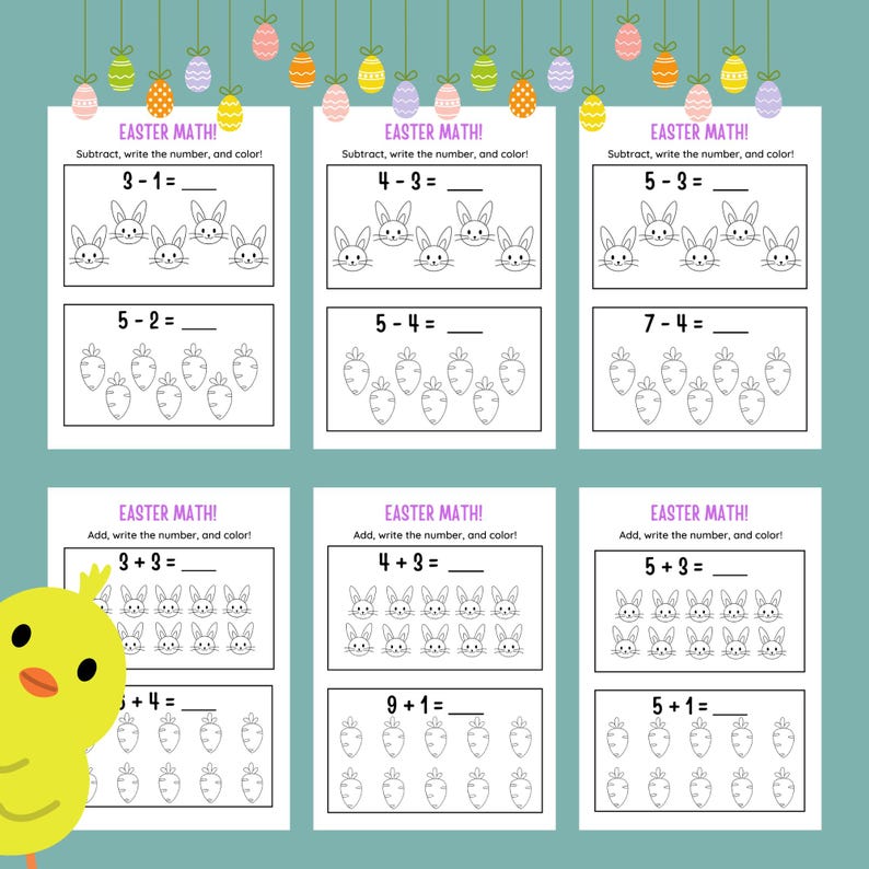 Easter Coloring Math, Maths Worksheets for Preschool, Pre-k, Homeschool ...