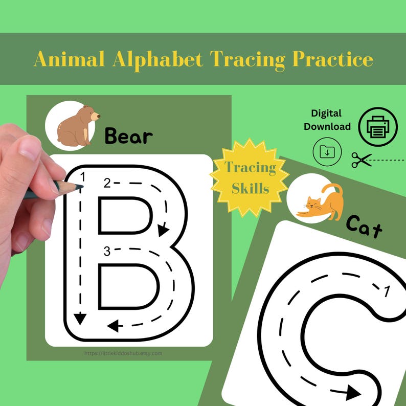 Animal Alphabet Tracing, Play-dough Mat, Tracing ABC, Pre-writing ...