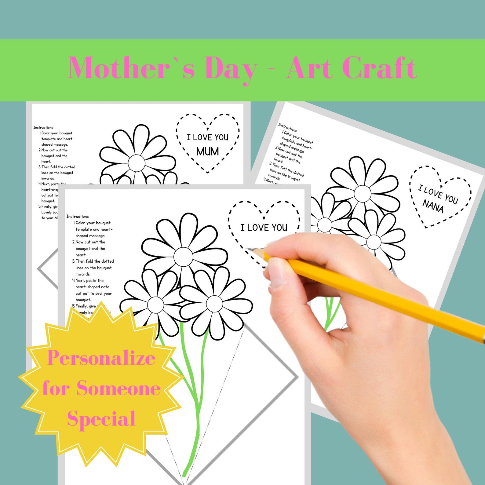 Mother's Day Preschool Craft, Mother's Day Coloring Card, Thoughtful ...