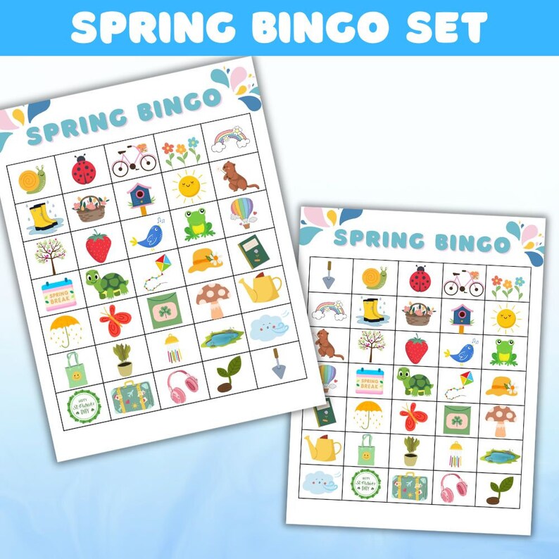 Spring Bingo Game, Kids Activity, Printable Bingo Cards (digital ...
