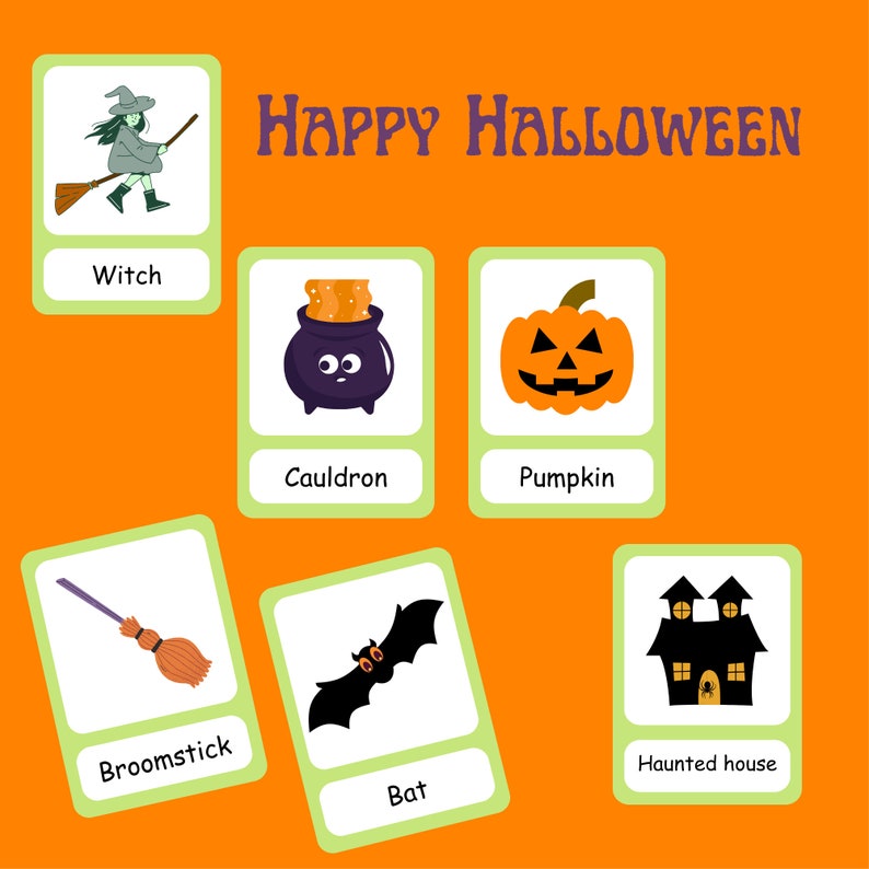 Tarjetas de vocabulario de Halloween, imprimibles para la educación en ...