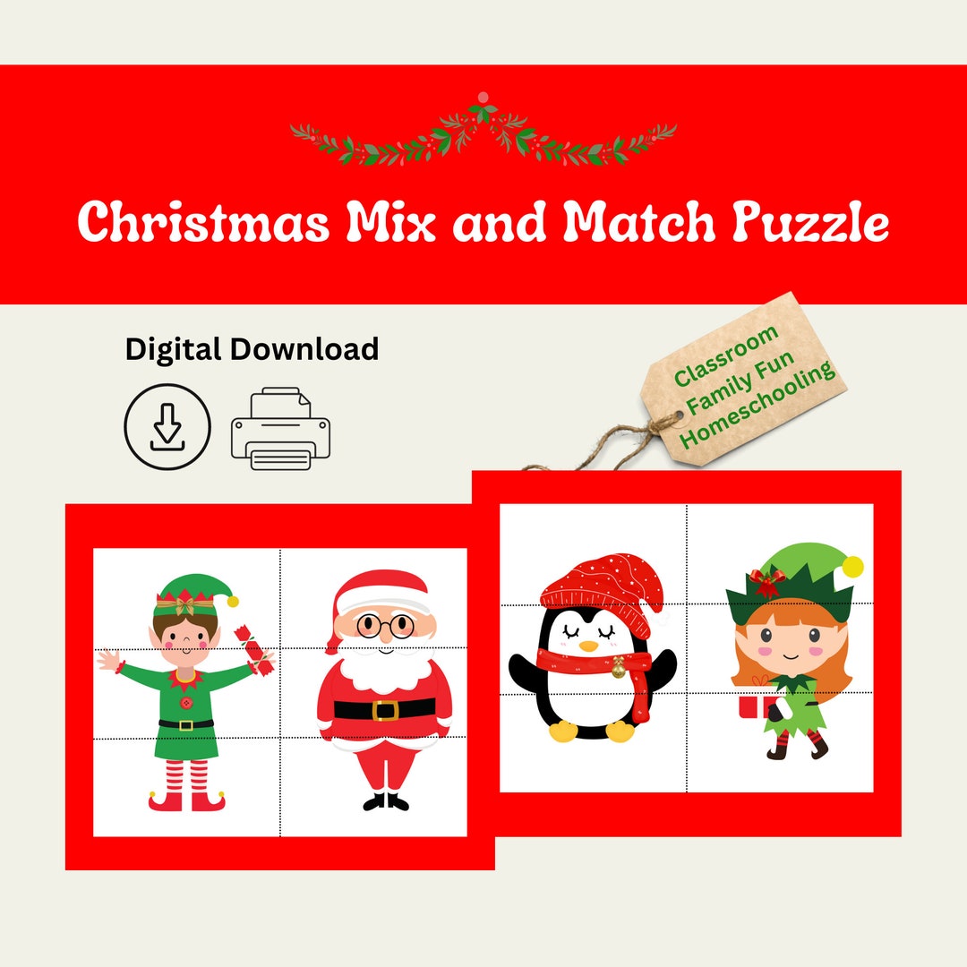 Christmas Mix and Match Puzzle, Christmas Puzzle for Kids, Christmas ...
