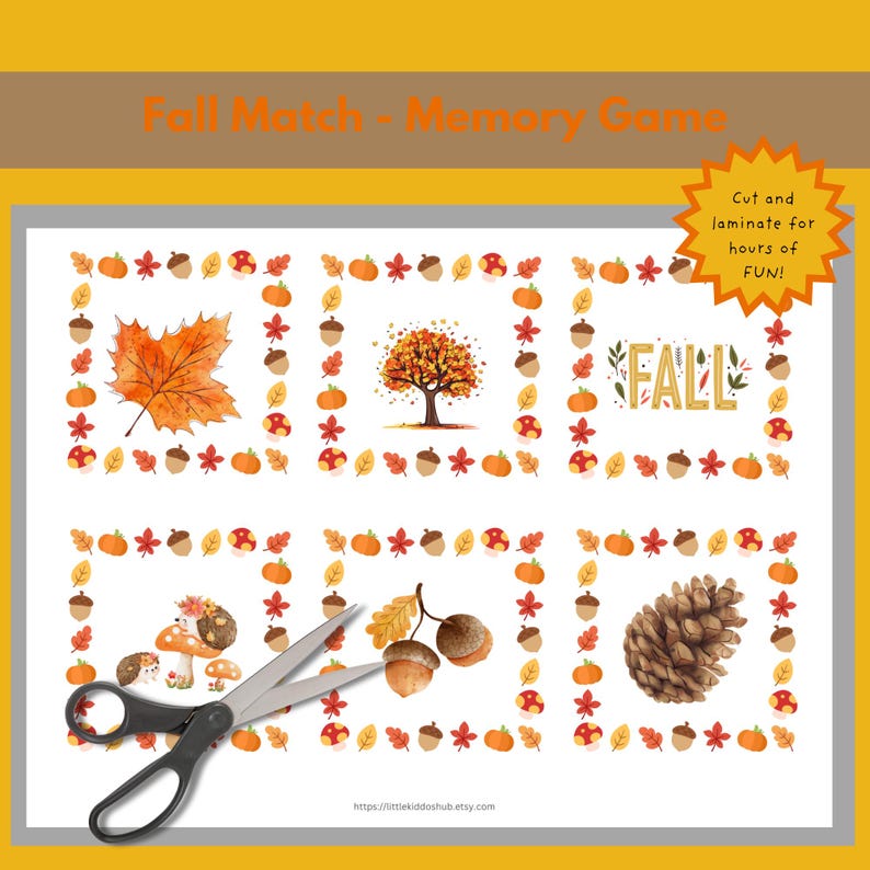 Fall Memory and Match Game, Instant Digital Download, Preschool ...
