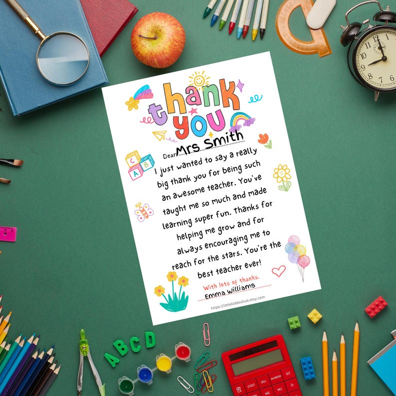 Teacher Appreciation Letter Gift, Thank You Printable (digital Download ...