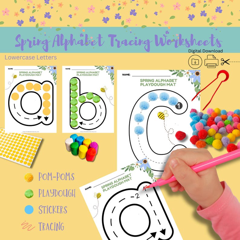 Spring Alphabet Tracing Worksheets, Playdough Mats (digital Download ...