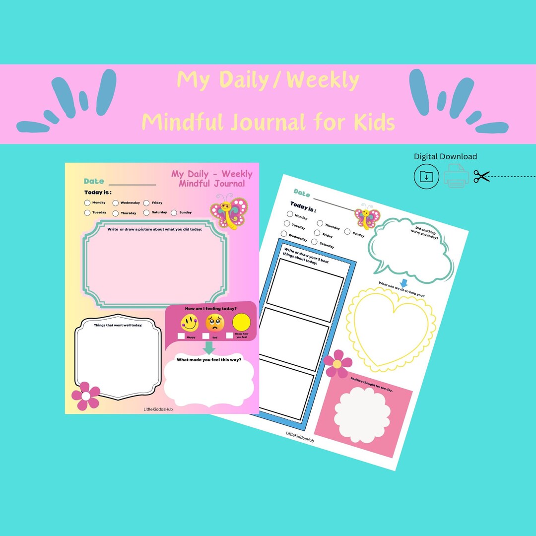 Kids Mindful Reflection Journal: Daily, Weekly Prompts (digital ...