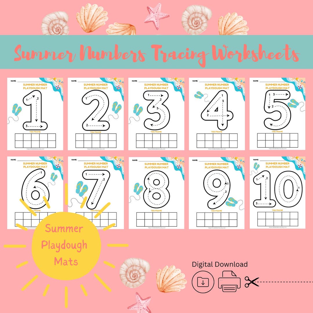 Summer Playdough Mat, Tracing Numbers 1-10, Learn to Count and Trace ...