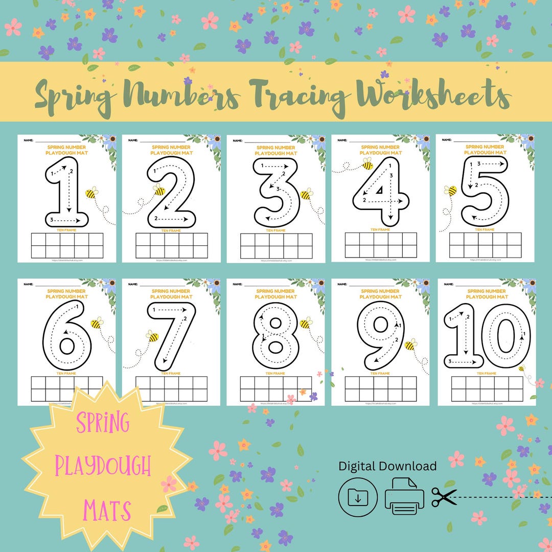 Spring Number Tracing Worksheets, Playdough Mats (digital Download) - Etsy