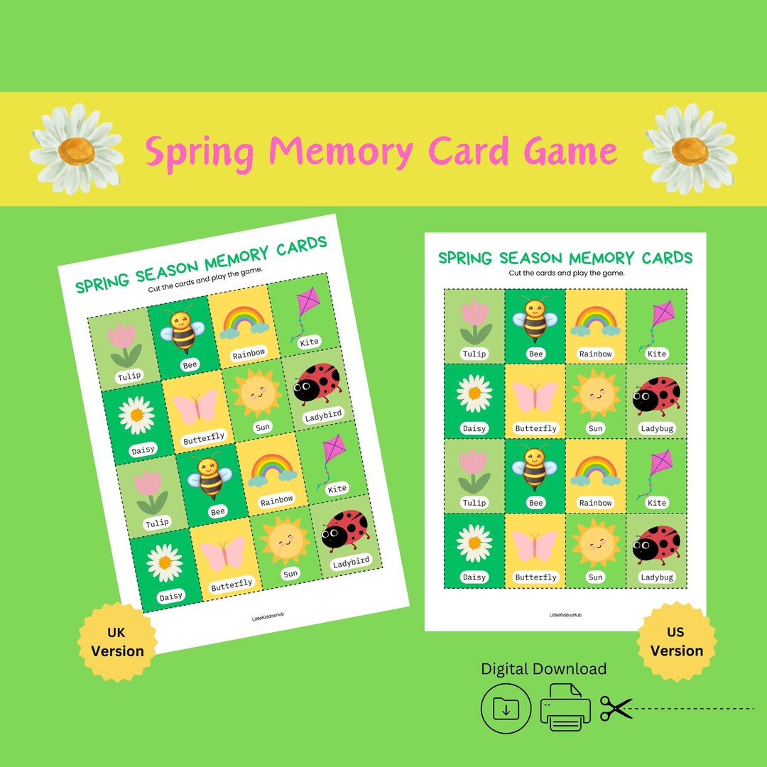Spring Printable Activities Memory Game, Matching Cards, Preschool ...