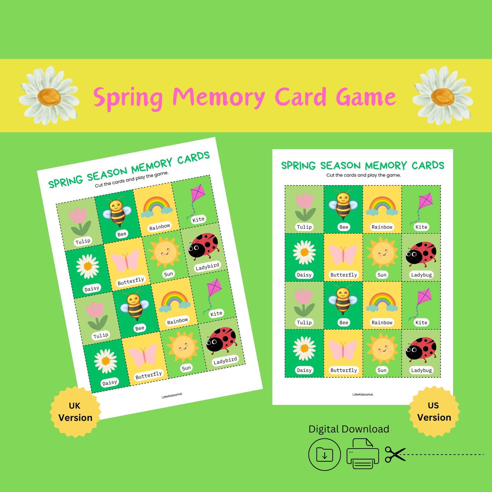 Spring Printable Activities Memory Game, Matching Cards, Preschool ...