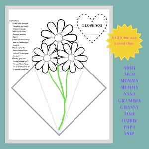 Mother's Day Flower Coloring Card Craft, Printable Gift (digital ...