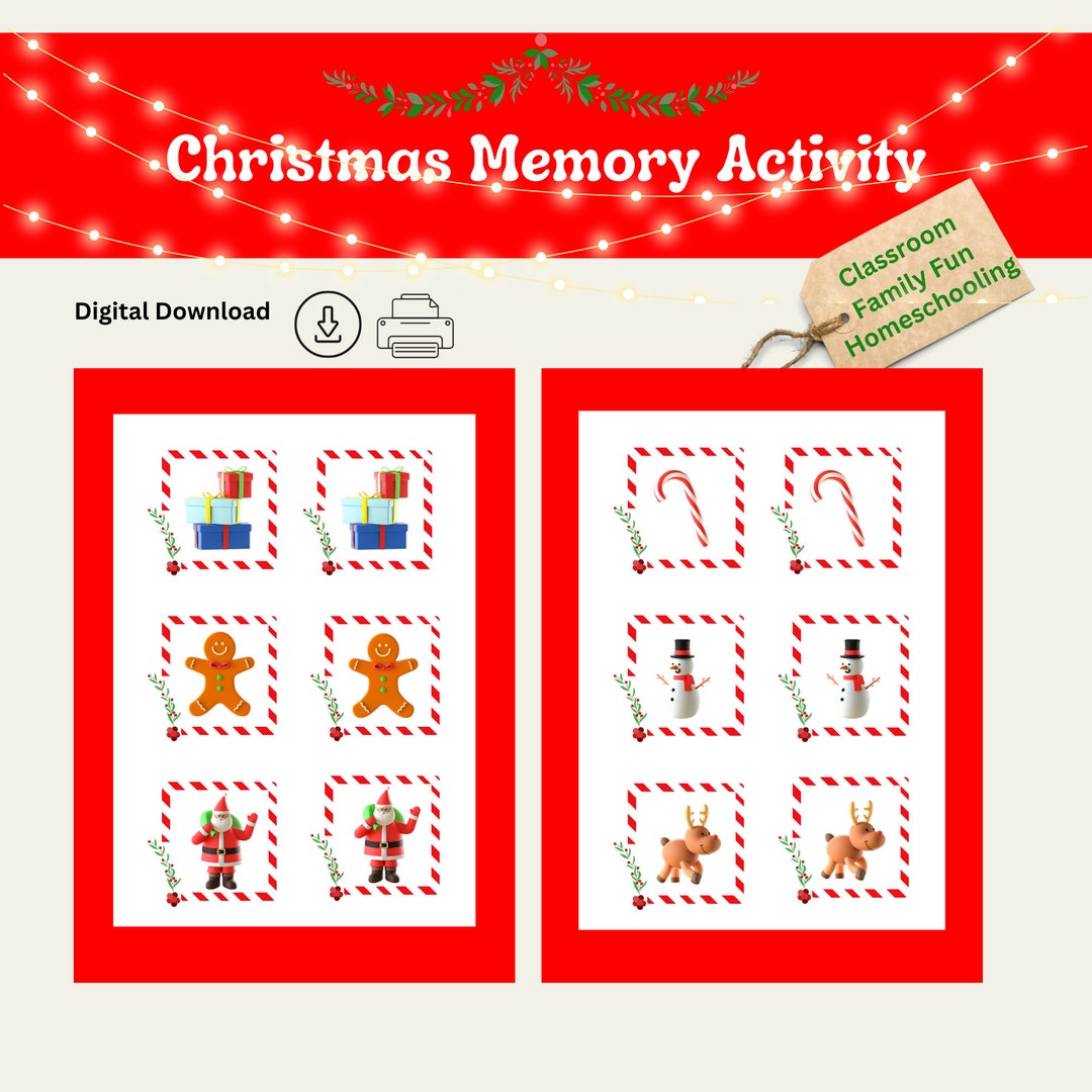Christmas Memory Game Flashcards, Printable Matching Activity (digital ...