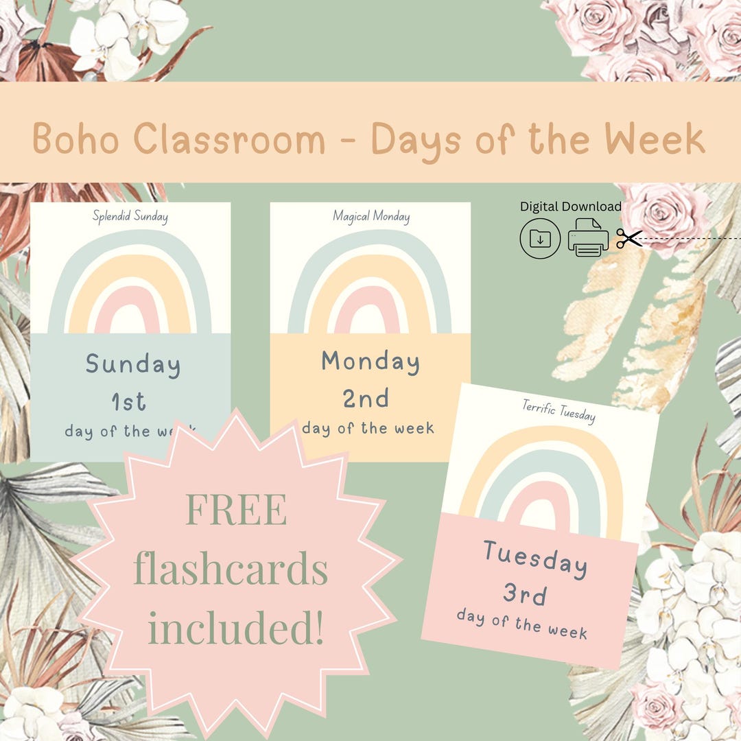 Boho Classroom Days of the Week Printable, Neutral Colors (digital ...