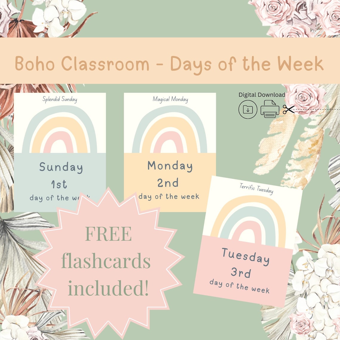 Boho Classroom Days of the Week Printable, Neutral Colors (digital ...