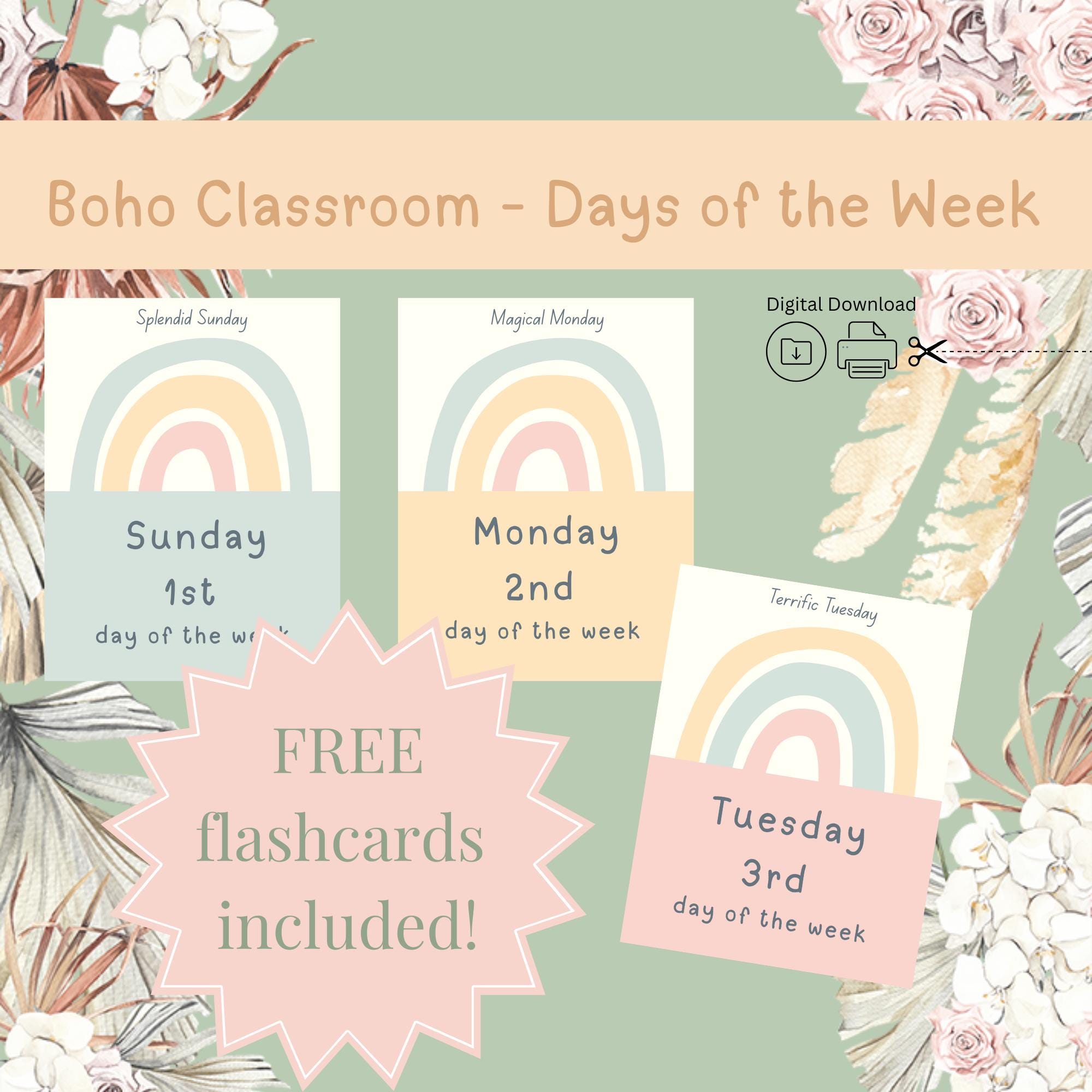 Boho Classroom Days of the Week Printable, Neutral Colors (digital ...