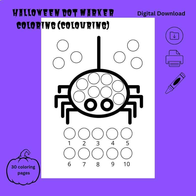 Halloween Dot Marker Coloring Pages for Kids (PDF) - Etsy