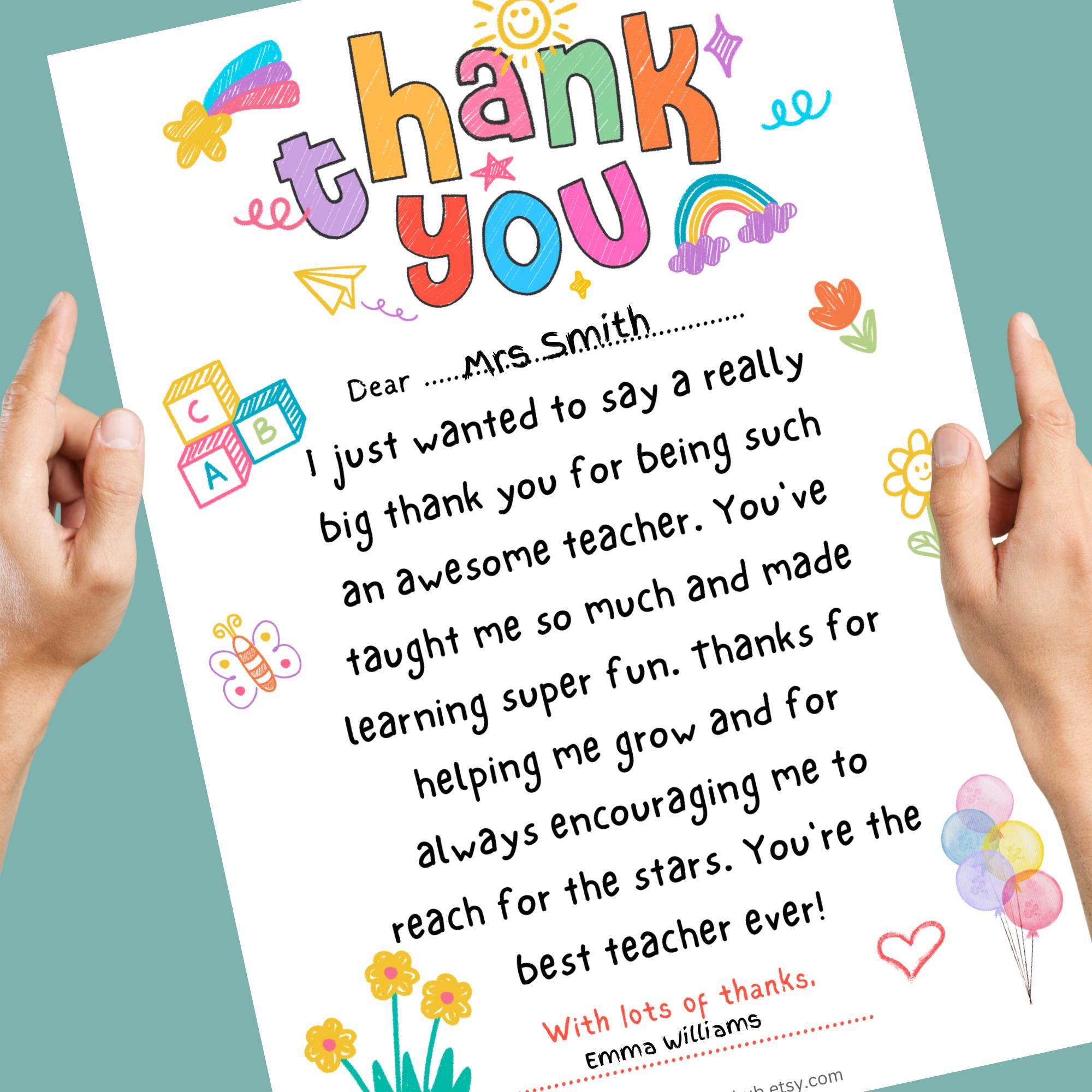 Teacher Appreciation Letter Gift, Thank You Printable (digital Download ...