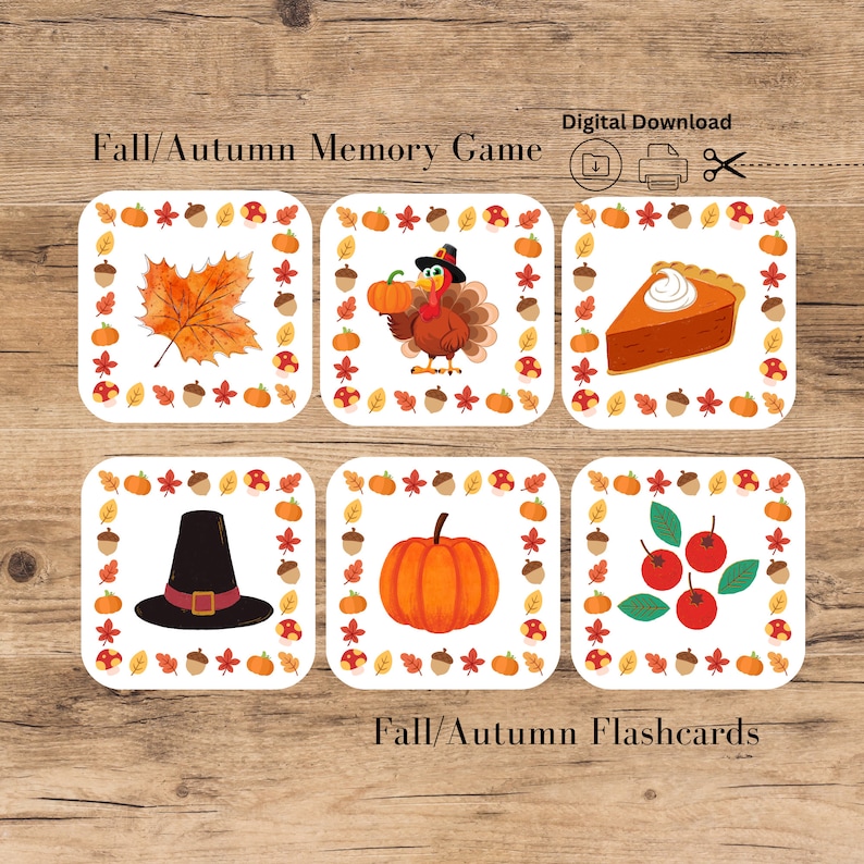 Thanksgiving Memory and Matching Game. Instant Digital Download ...