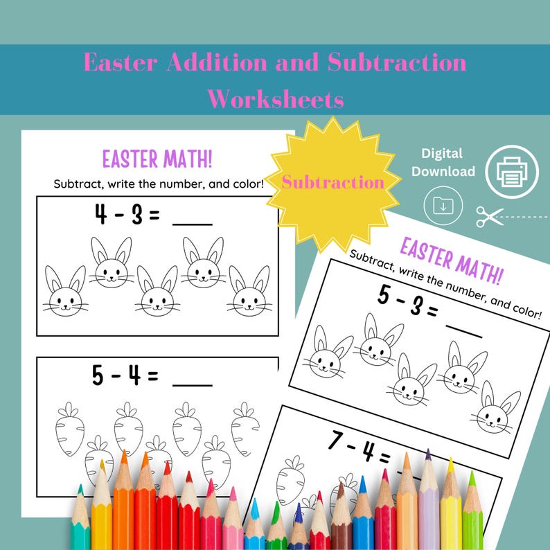 Easter Coloring Math, Maths Worksheets for Preschool, Pre-k, Homeschool ...