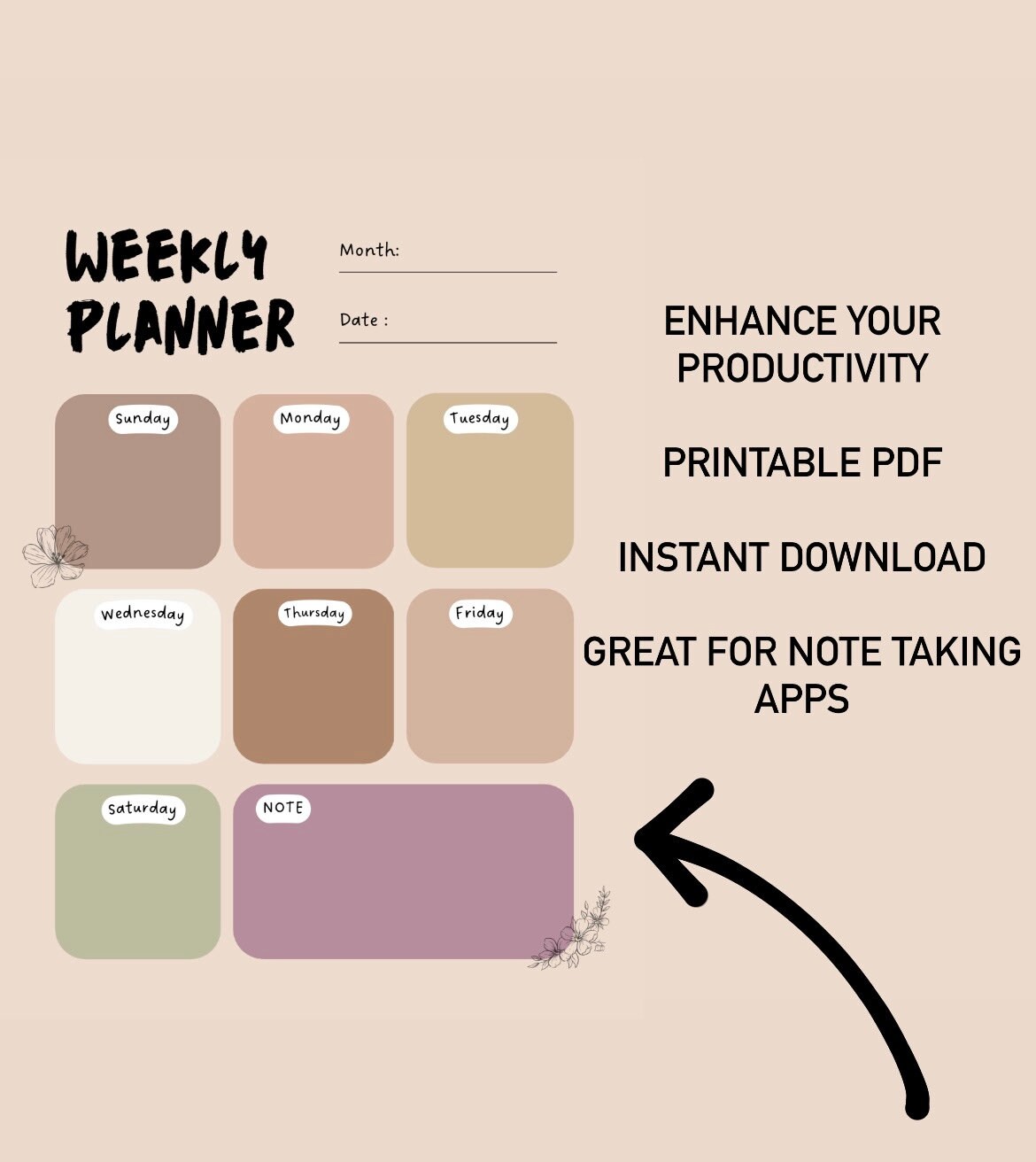 Digital Weekly Planner Printable, Daily Planner, Increase Productivity ...