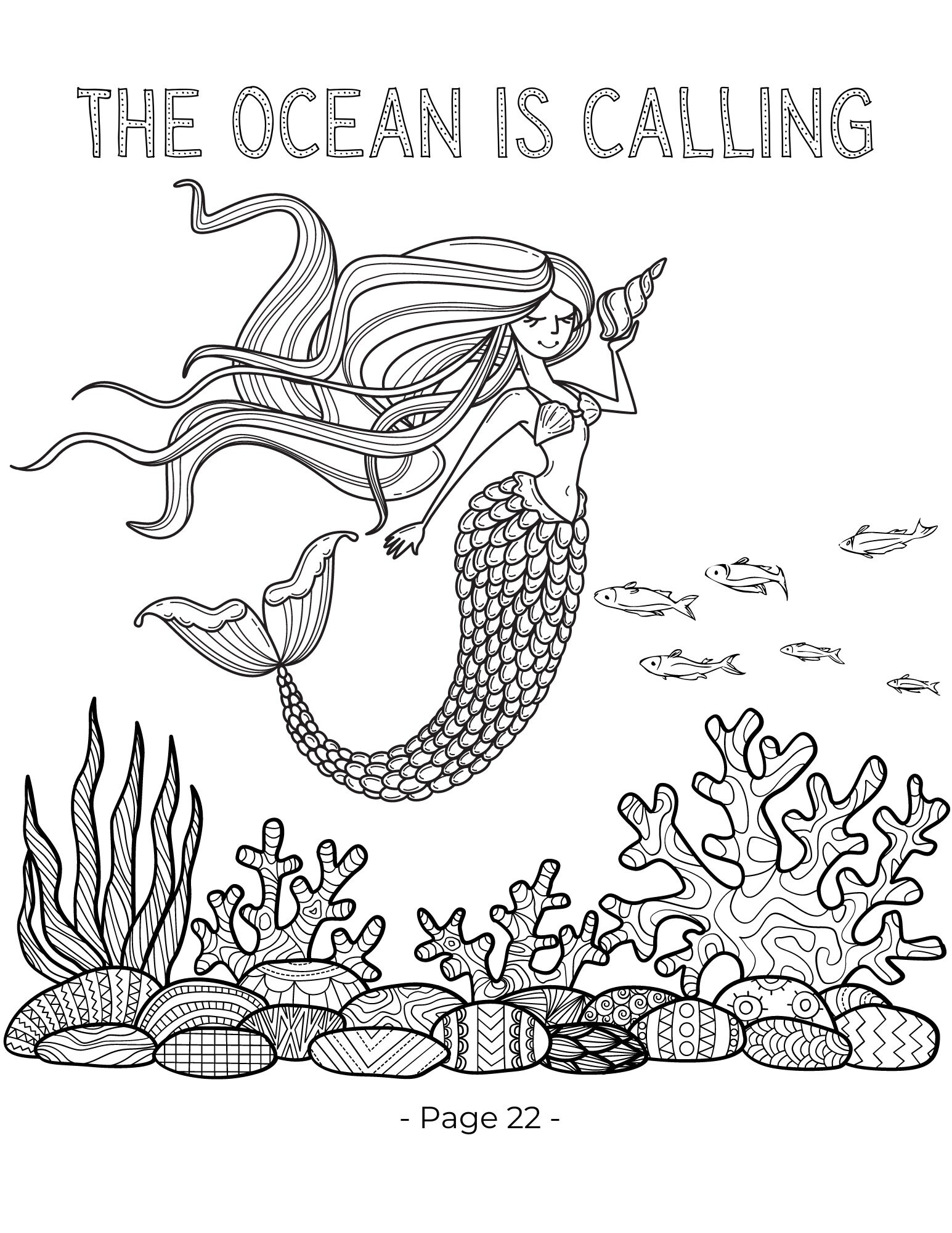 30 Mermaid Coloring Pages for Adults, Teens & Kids Fantasy Coloring ...