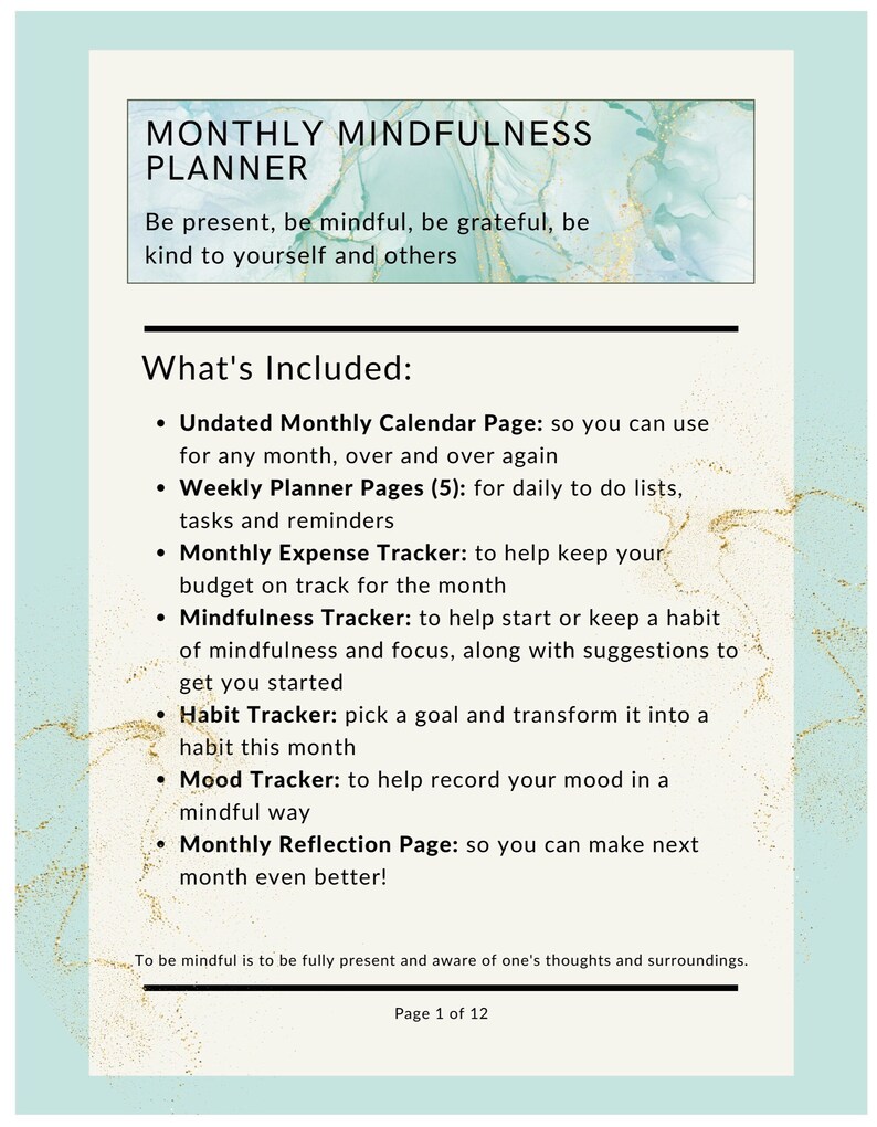 DIGITAL MINDFULNESS PLANNER | Editable Monthly Planner | Mindfulness ...