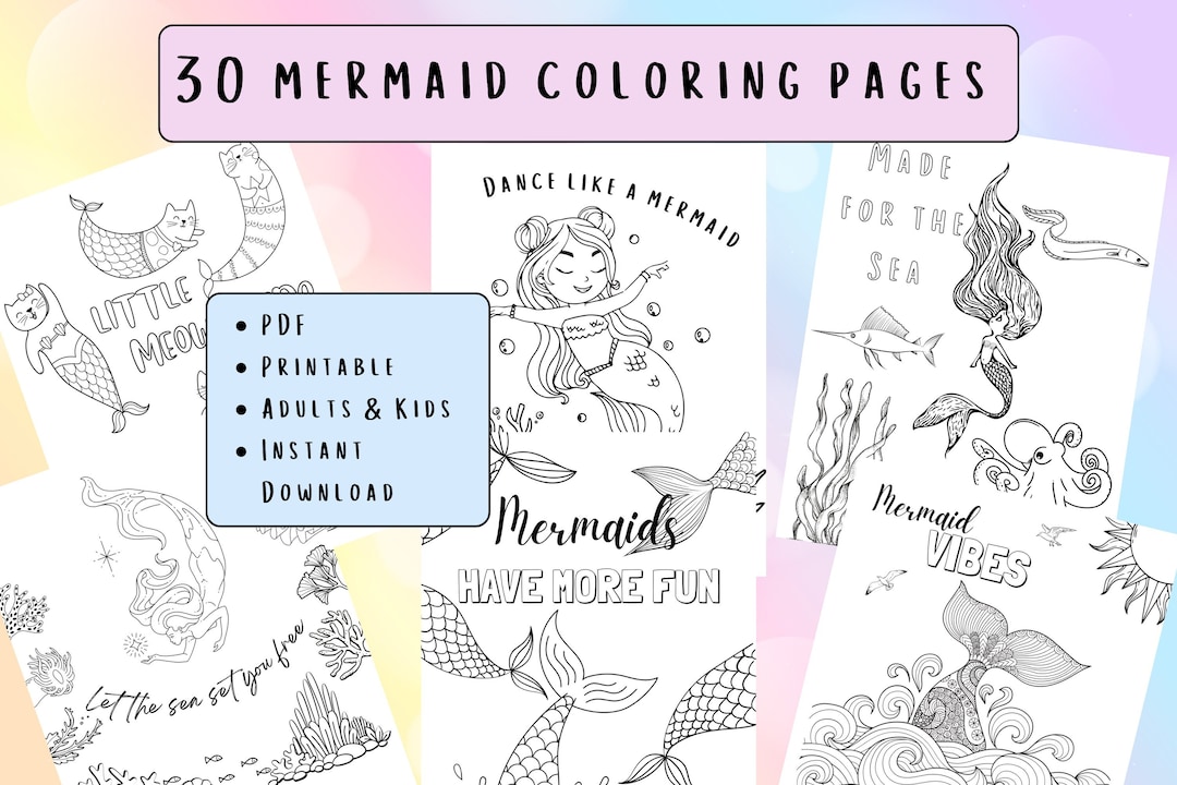 30 Mermaid Coloring Pages for Adults, Teens & Kids | Fantasy Coloring ...