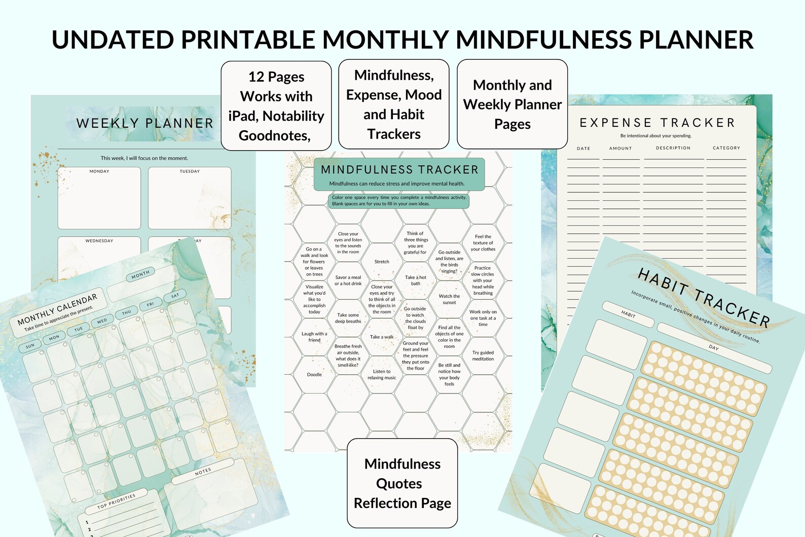 DIGITAL MINDFULNESS PLANNER | Editable Monthly Planner | Mindfulness ...