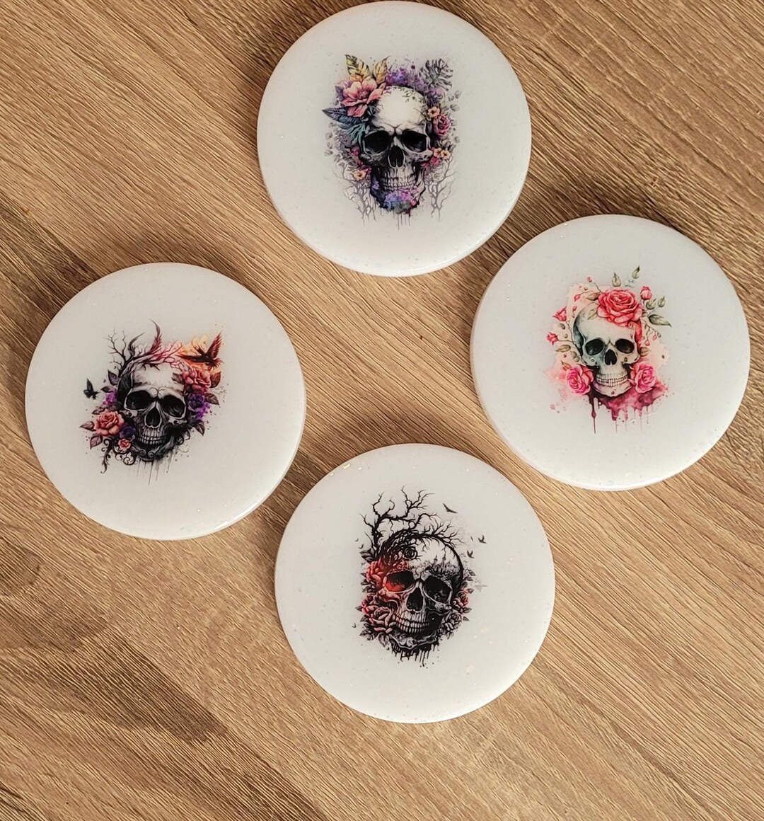 Skull Coaster Set of Four, Gothic Coasters, Halloween Coasters, Spooky ...