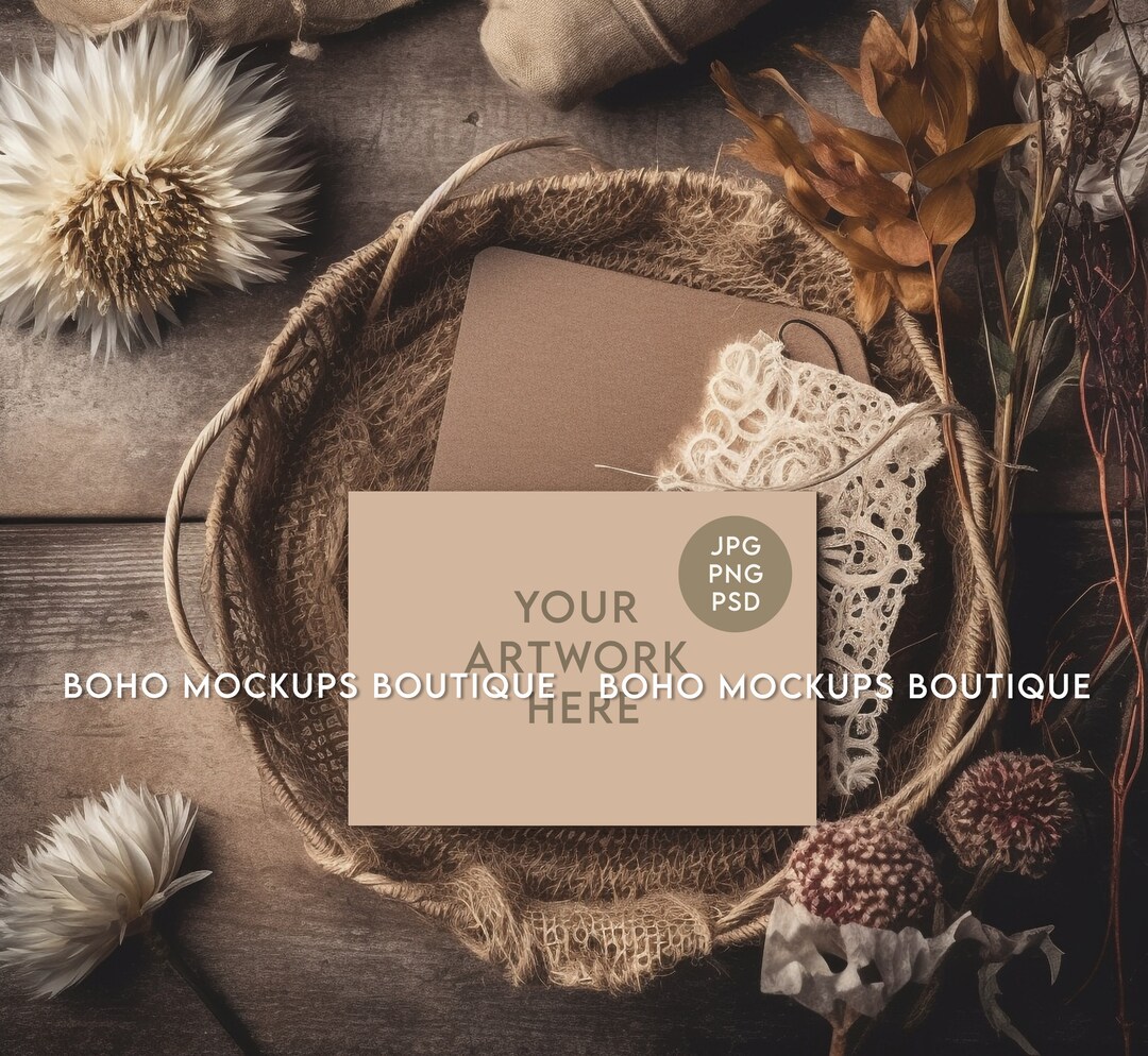 5x7 Horizontal Greeting Card Mockup Boho Style Card Mockup With Dried ...