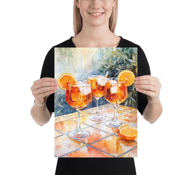 Aperol Spritz Glasses Watercolor Print – Mediterranean Patio Cocktail ...