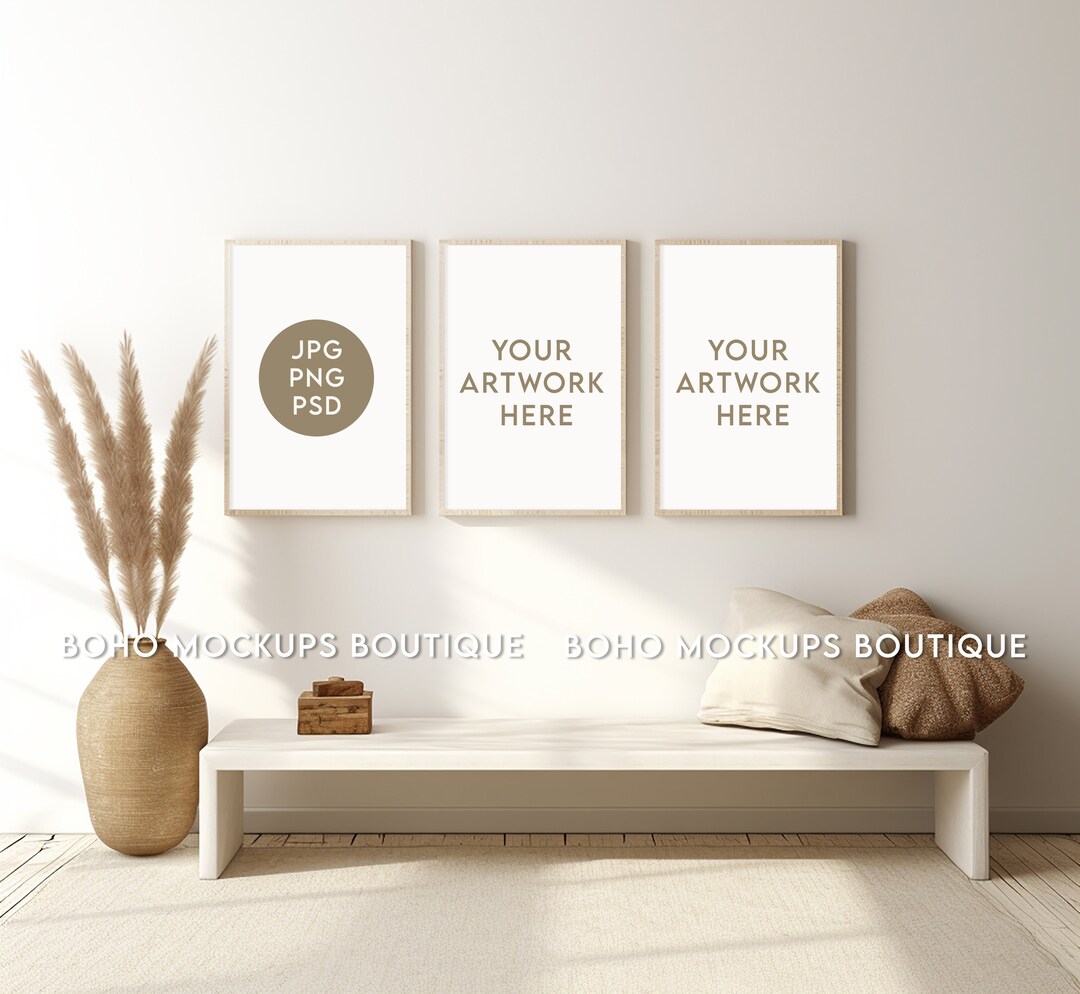 3 Poster Mockup 12x18 Frame Mockup Entryway Mockup Frames Boho Style ...