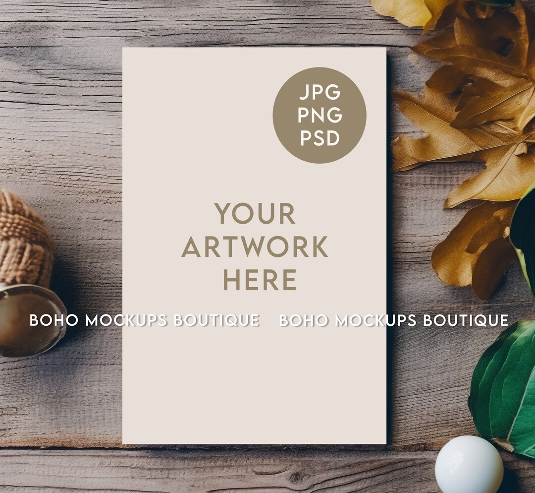 4x6 Invitation Card Mockup Boho Style Card Mockup on Wooden Table With ...