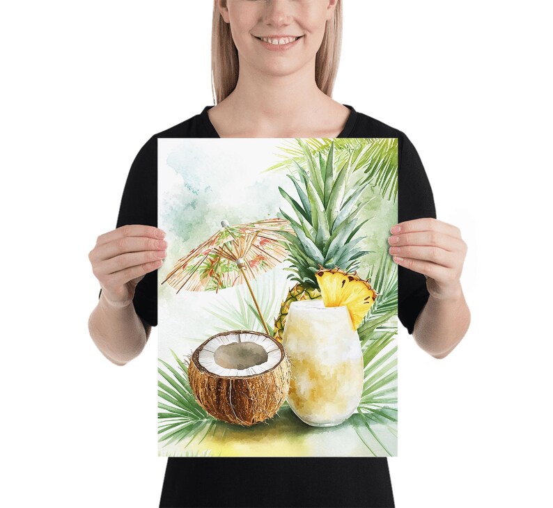 Piña Colada Watercolor Print: Tropical Bar & Beach House Art - Etsy