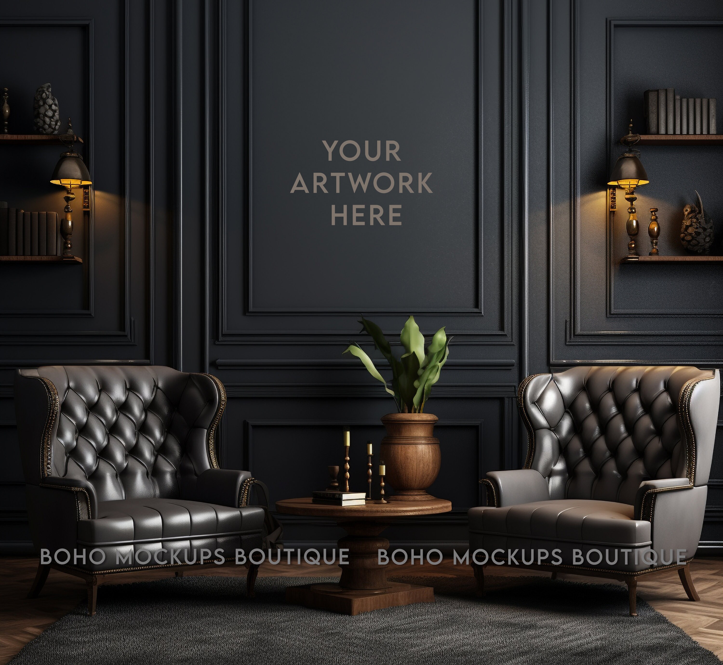 Dark Bauhaus Interior Blank Wall Mockup Empty Black Wall Mockup Large ...