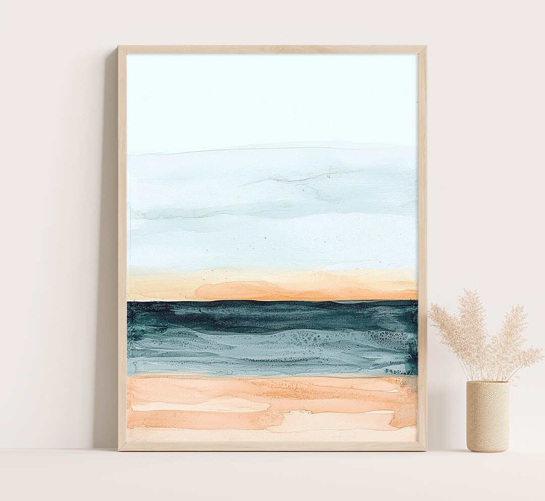 Abstract Watercolor Horizon Print – Minimalist Sand, Sea & Sky Wall Art ...