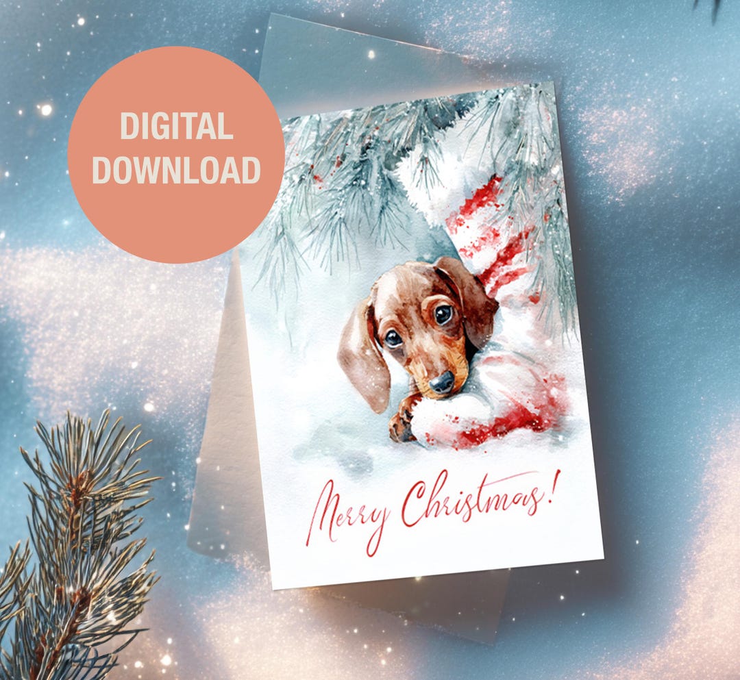 Dachshund Christmas Printable Card – Sausage Dog Gifts Card (digital ...