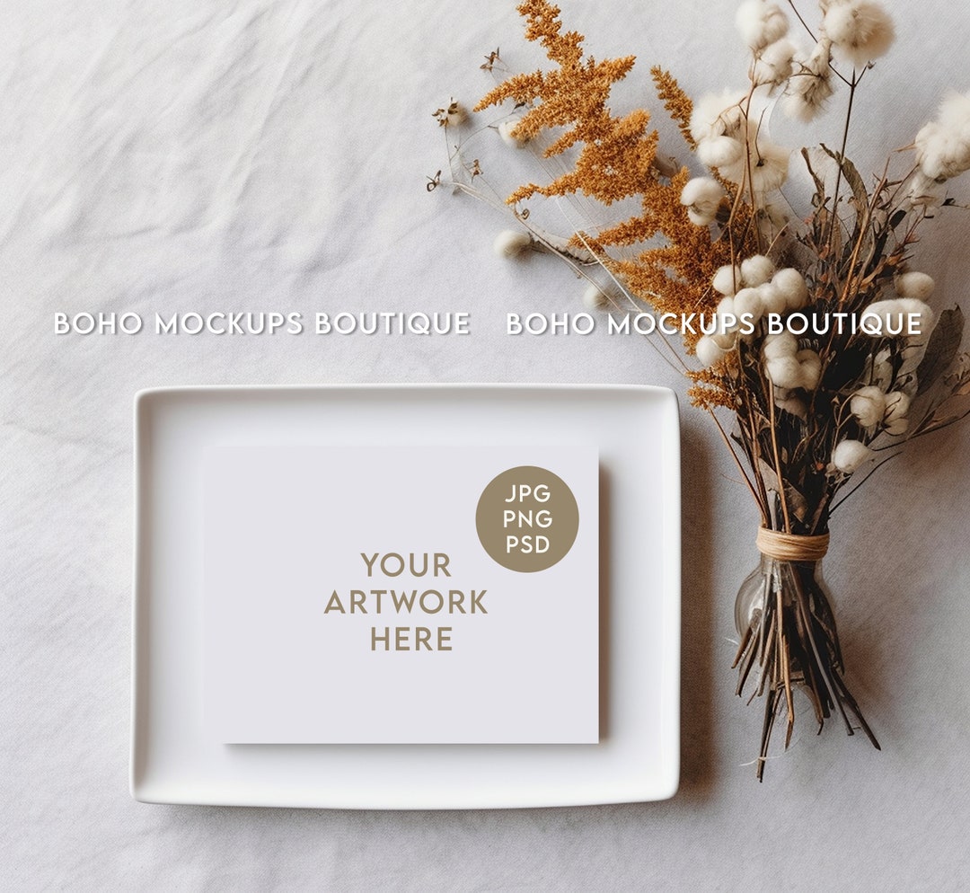 3x4 Horizontal Boho Wedding Place Card on White Plate Mockup Farmhouse ...