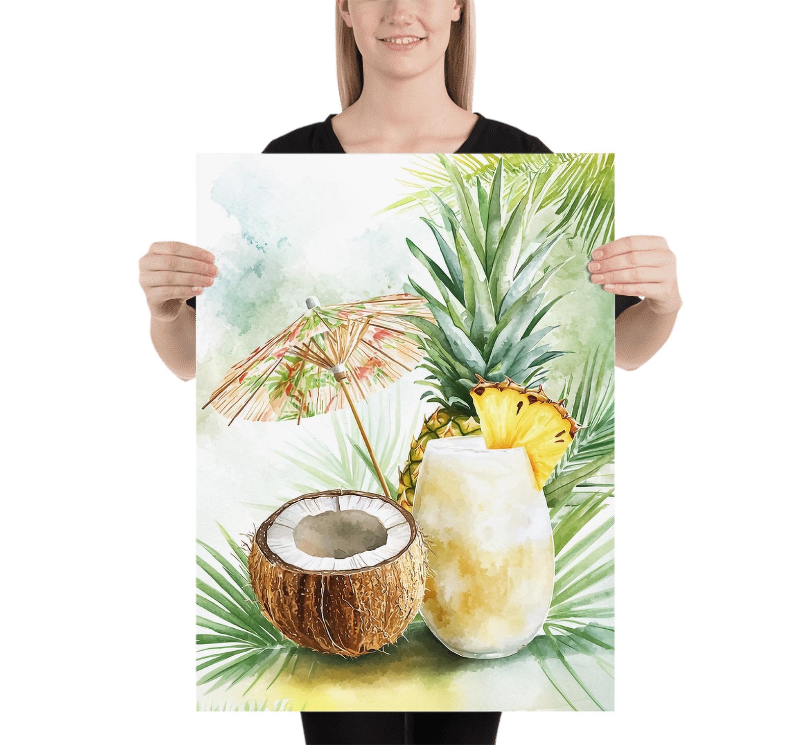 Piña Colada Watercolor Print: Tropical Bar & Beach House Art - Etsy