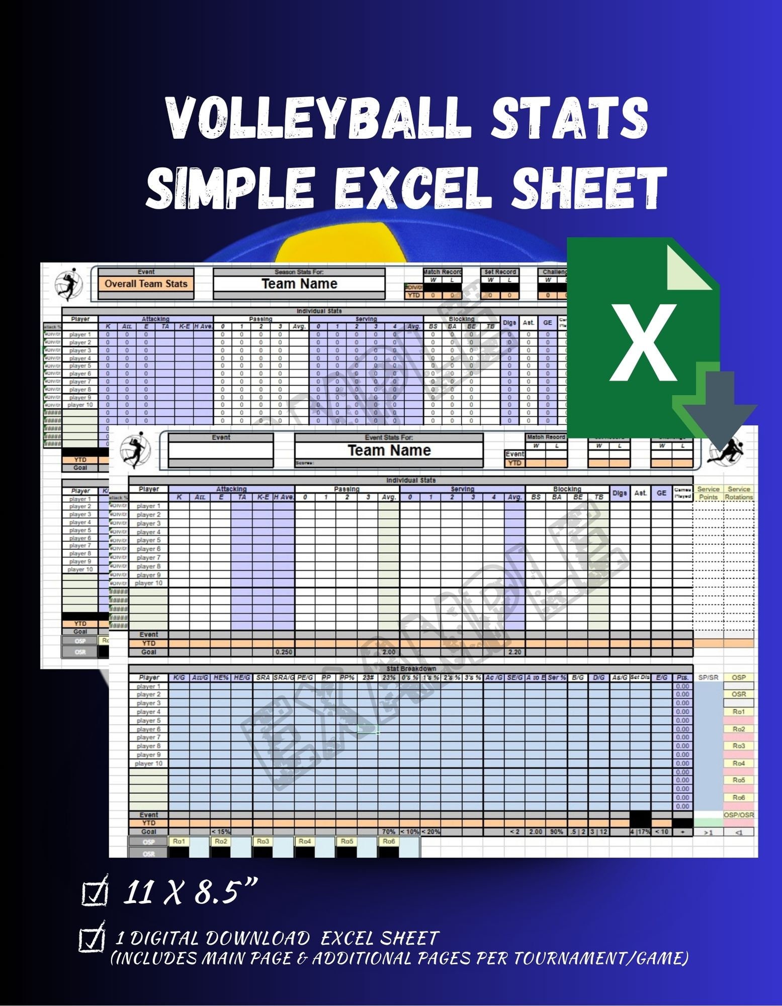 Volleyball Statistics Simple Excel Sheet AND Volleyball Game Stat ...