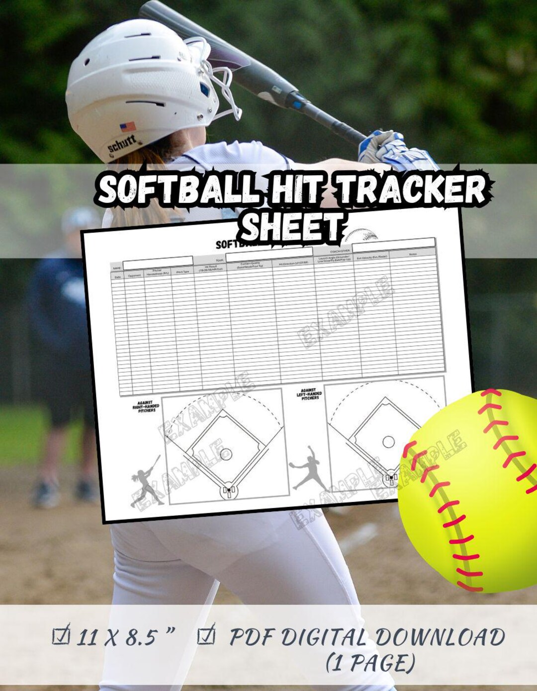 Softball Hit Tracker Sheet 8.5x11" | 1 Digital Download | Baseball ...