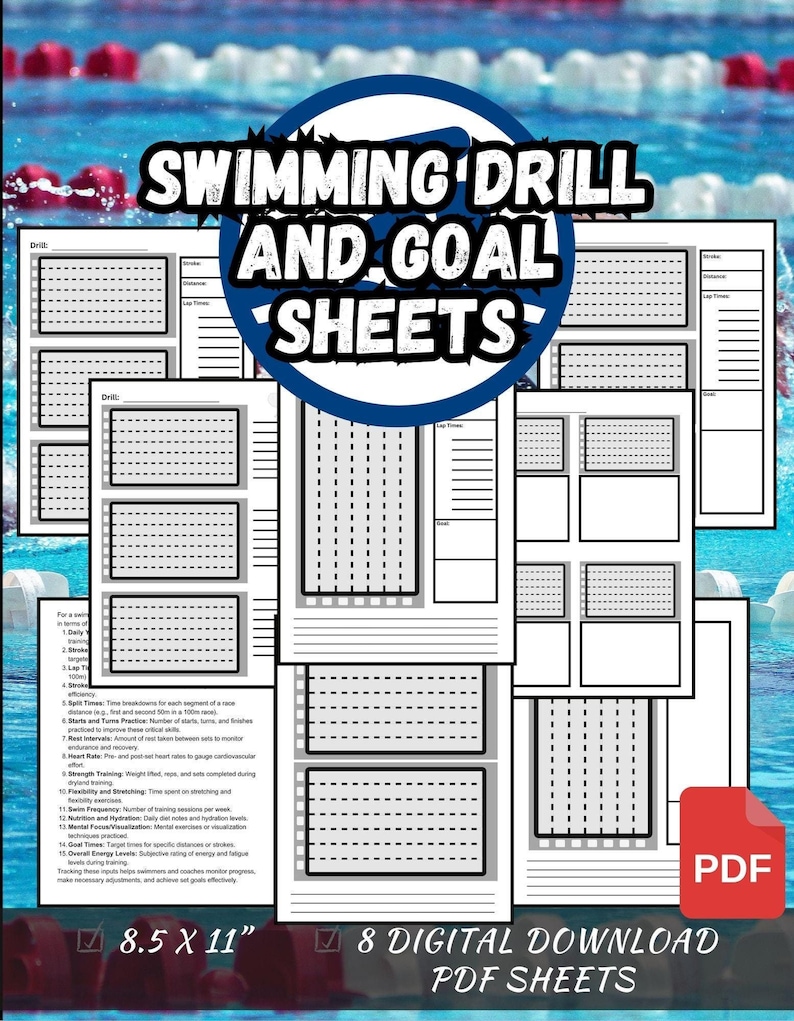 Swimming Pool Drill Goal Sheets for Swimming Coach or Player 11x8.5 | 8 ...