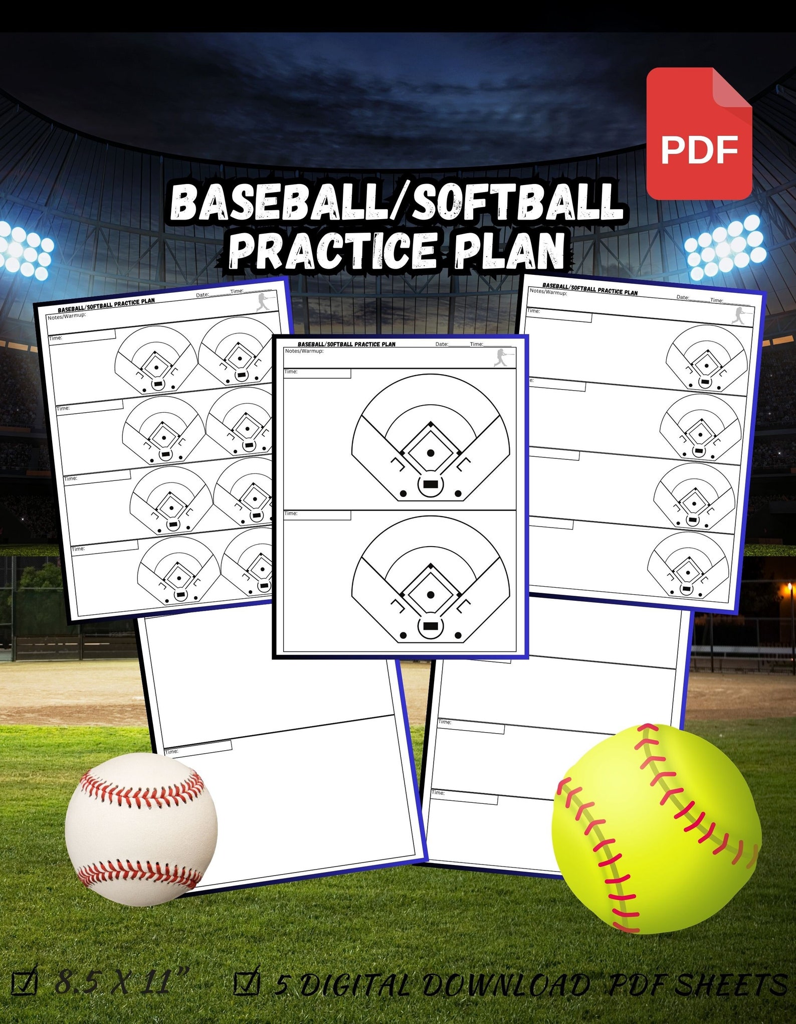 Baseball Softball Practice Plan Sheets 8.5x11" | 2 Digital Downloads ...