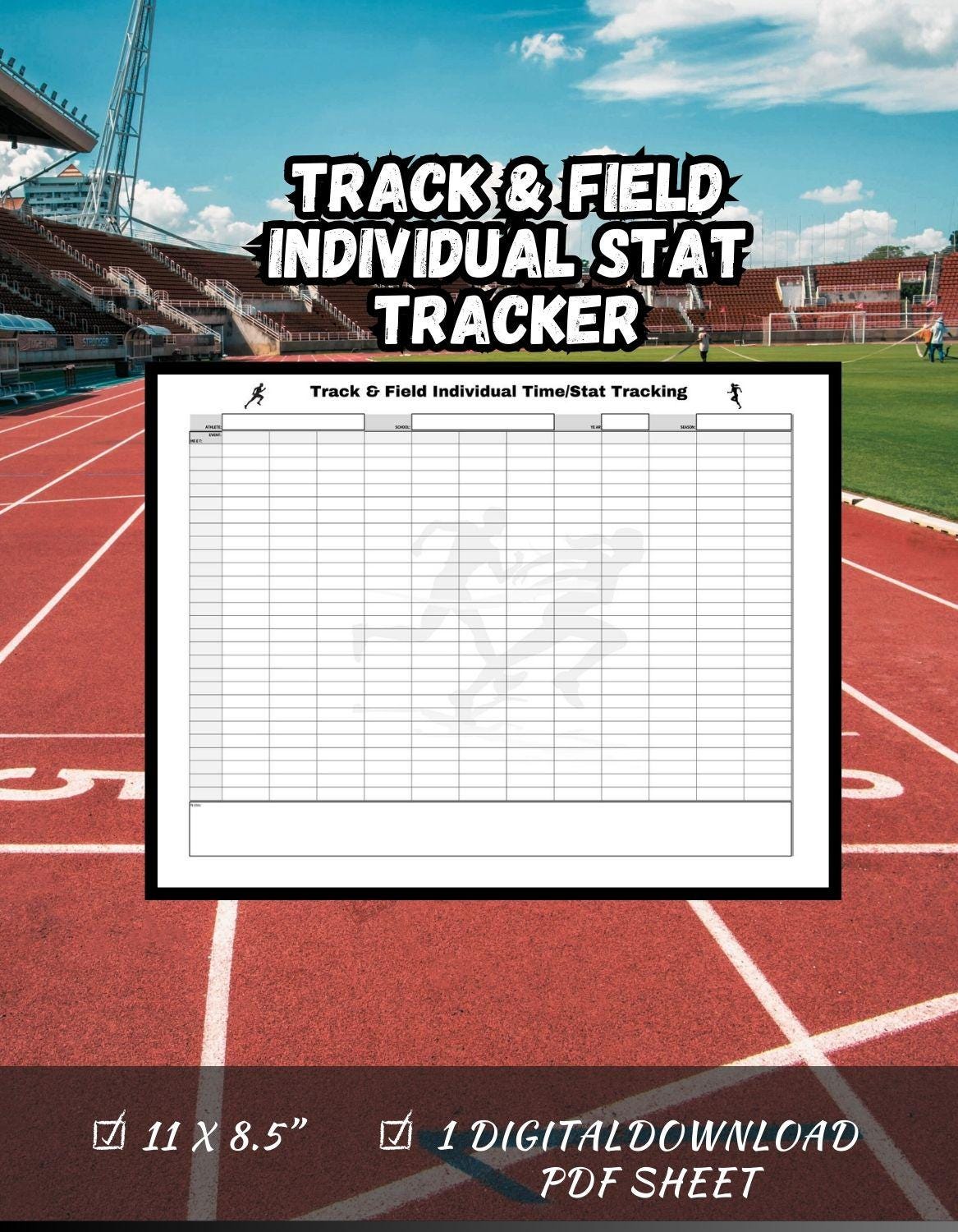Track and Field Individual Time and Stat Performance Sheet 11 X 8.5 ...