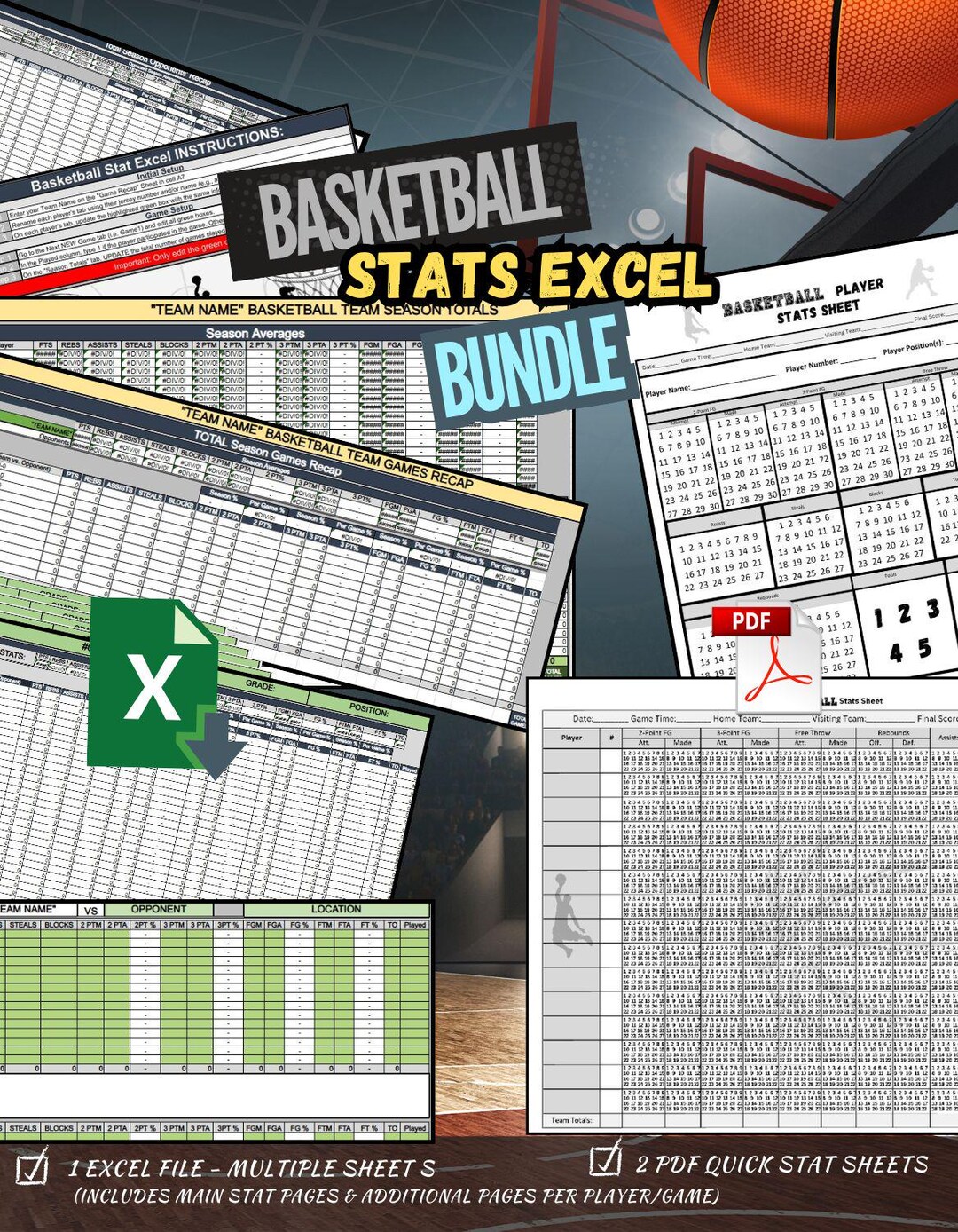 Basketball Stats Bundle | Excel Stat Sheet + Printable PDF Team ...