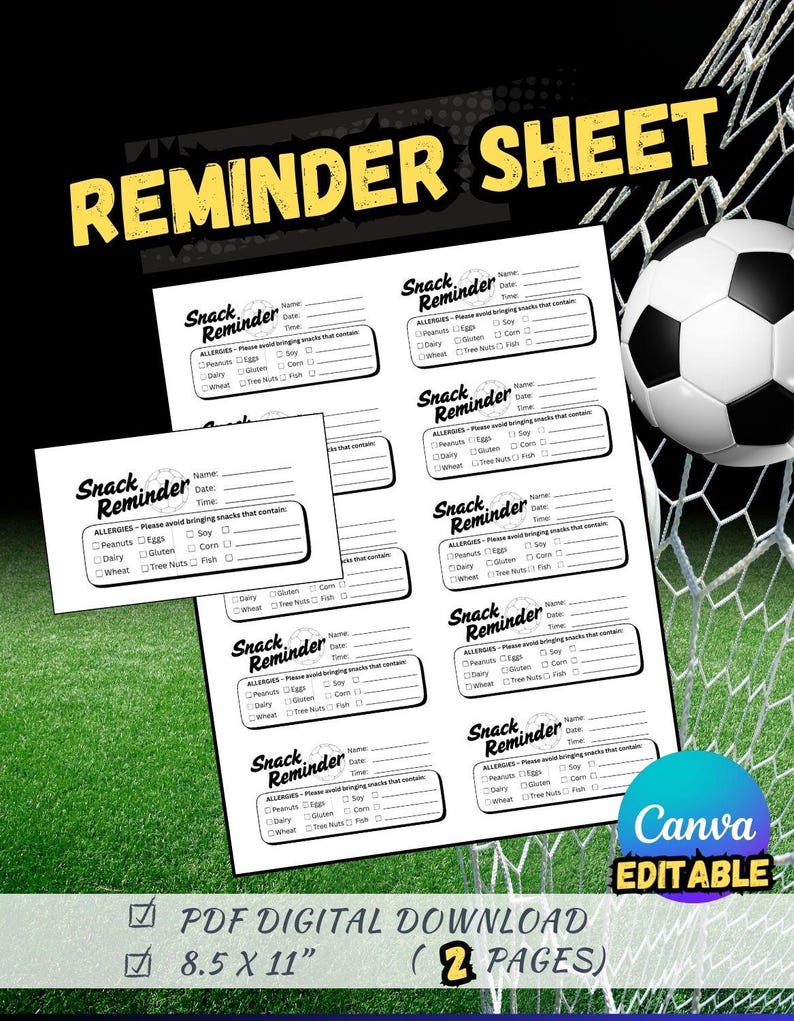 Editable SOCCER Snack Schedule | Team Sign-up Sheet Template | Game Day ...