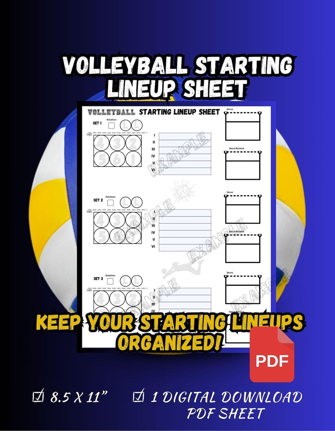 Volleyball Starting Line up Sheet for Coach 8.5x11” | Digital Download ...