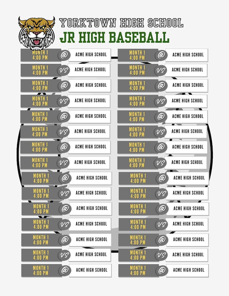 Editable BASEBALL Schedule Template | 6 Designs, 2 Variations per ...